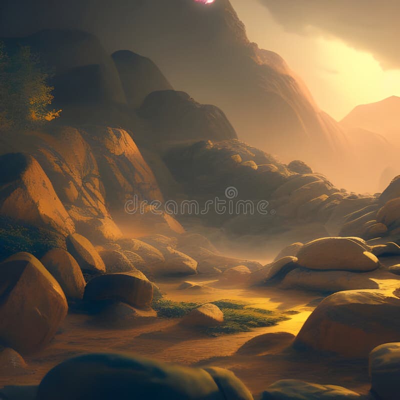 Beautiful rocky landscape stock illustration. Illustration of cloud ...