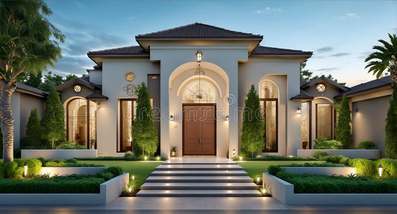 A Modern Villa with a Beautifully Landscaped Front Yard Created with ...