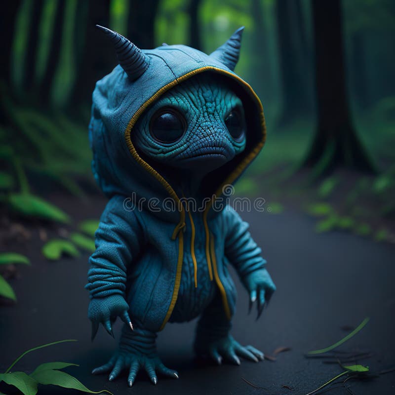 Little Alien in the Dark Forest Stock Illustration - Illustration of ...