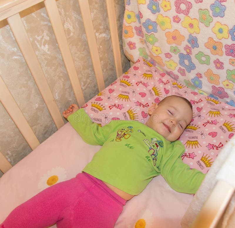 Very Nice Sweet Baby Sleeping in Crib Stock Image - Image of innocence ...