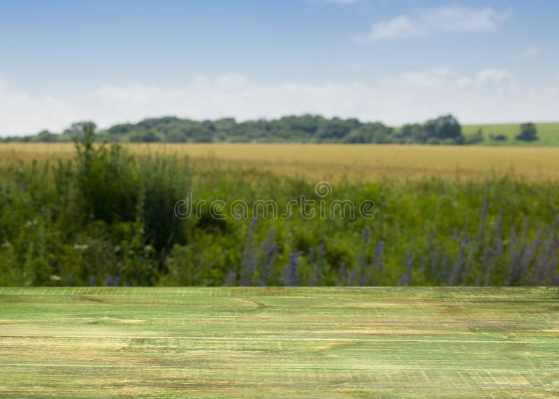Very Nice Wooden Table with the Landscape. Stock Image - Image of board ...
