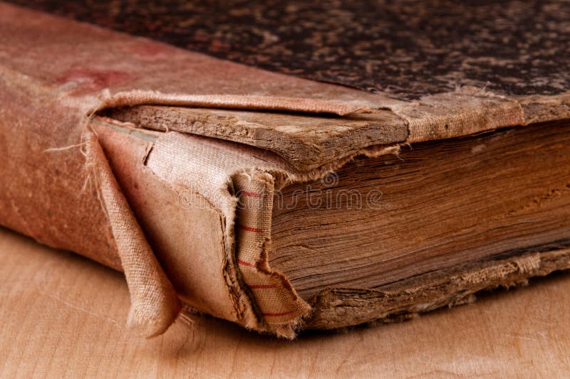 Very Old Book with Cover and Many Pages Lying on a Wooden Table Stock ...