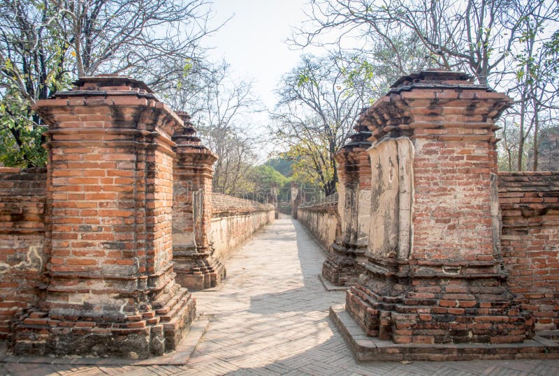 Very old brick path way. stock image. Image of landmark - 91094195