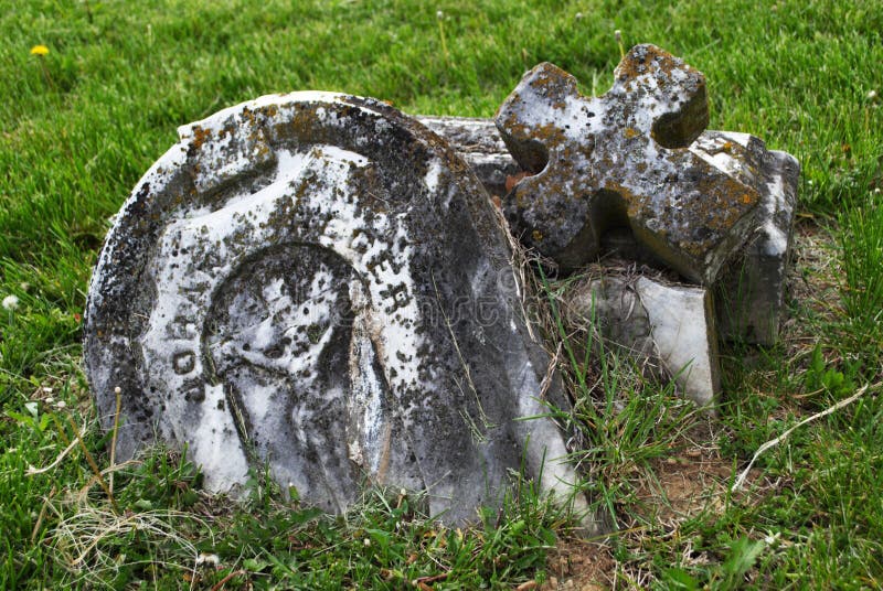Very Old Broken Statue and Headstone in a Cemetery Stock Image - Image ...