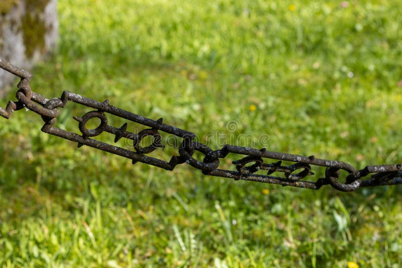 Very Old Chain To a Fence in a Cemetery Stock Image - Image of ...