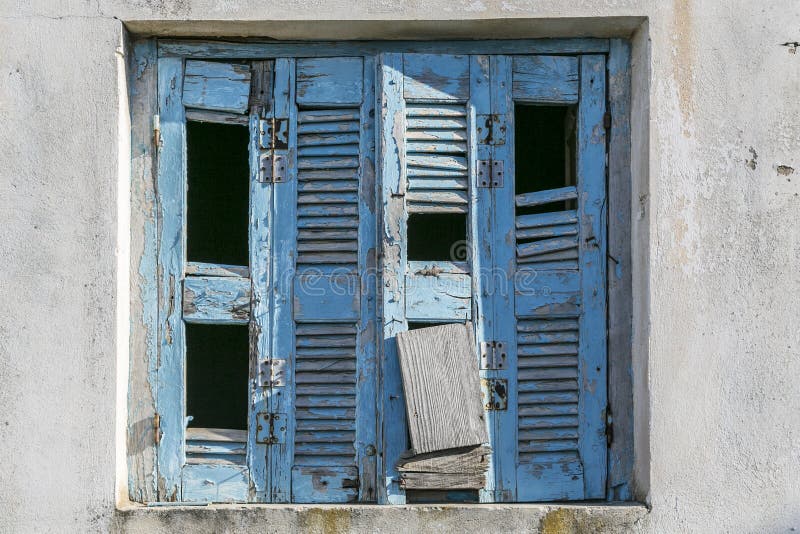 Very Old and Damaged Blue Shutter Stock Photo - Image of exterior ...