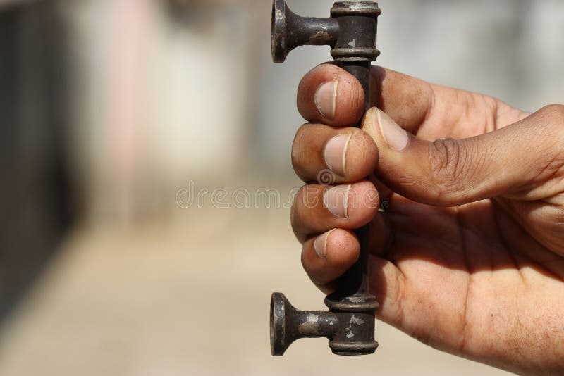 Very Old Door Handle Held in Hand Stock Image - Image of metal ...