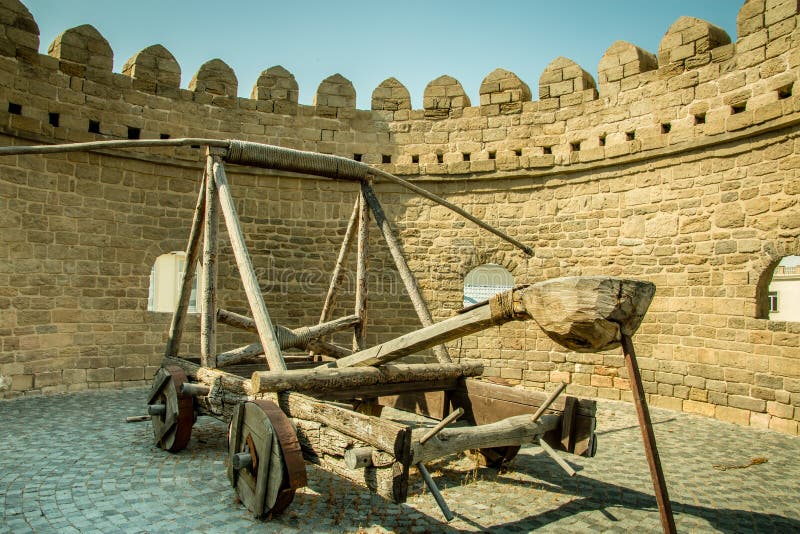 Very Old Gun for Throwing Stones To Be Protected. Old Castle Walls ...