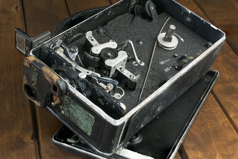 Very Old Handheld Video Camera on Wooden Desk Stock Photo - Image of ...