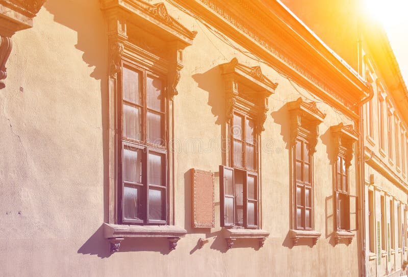 Very Old House Decorated Windows Stock Image - Image of weathered ...