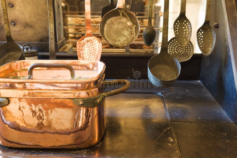 Very Old Kitchen with Fireplace Stock Photo - Image of chair, flowerpot ...