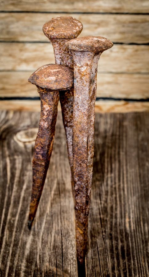Very Old Large Nails on a Beautiful Wooden Background, Rusty Stock ...