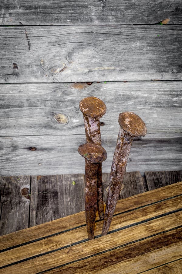 Very Old Large Nails on a Beautiful Wooden Background, Rusty Stock ...