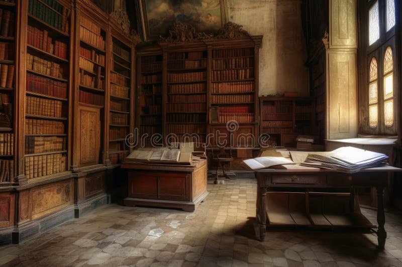 A Very Old Library with Many Old Books Created with Generative AI ...