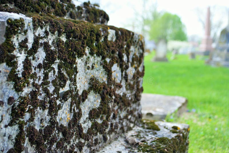 Very Old Mold Covered Broken Statue / Headstone in a Cemetery Stock ...