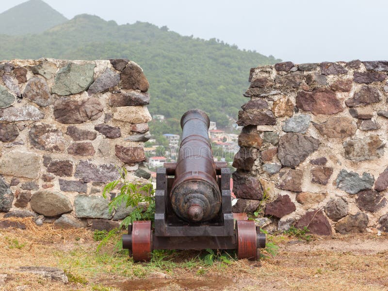 Very Old Rusted Canon on Top of an Old Wall Stock Image - Image of ...