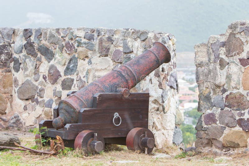 Very Old Rusted Canon on Top of an Old Wall Stock Image - Image of ...