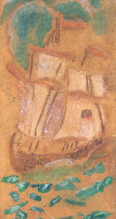 Very Old Ship, Sky and Sea Painted into Leather Stock Photo - Image of ...