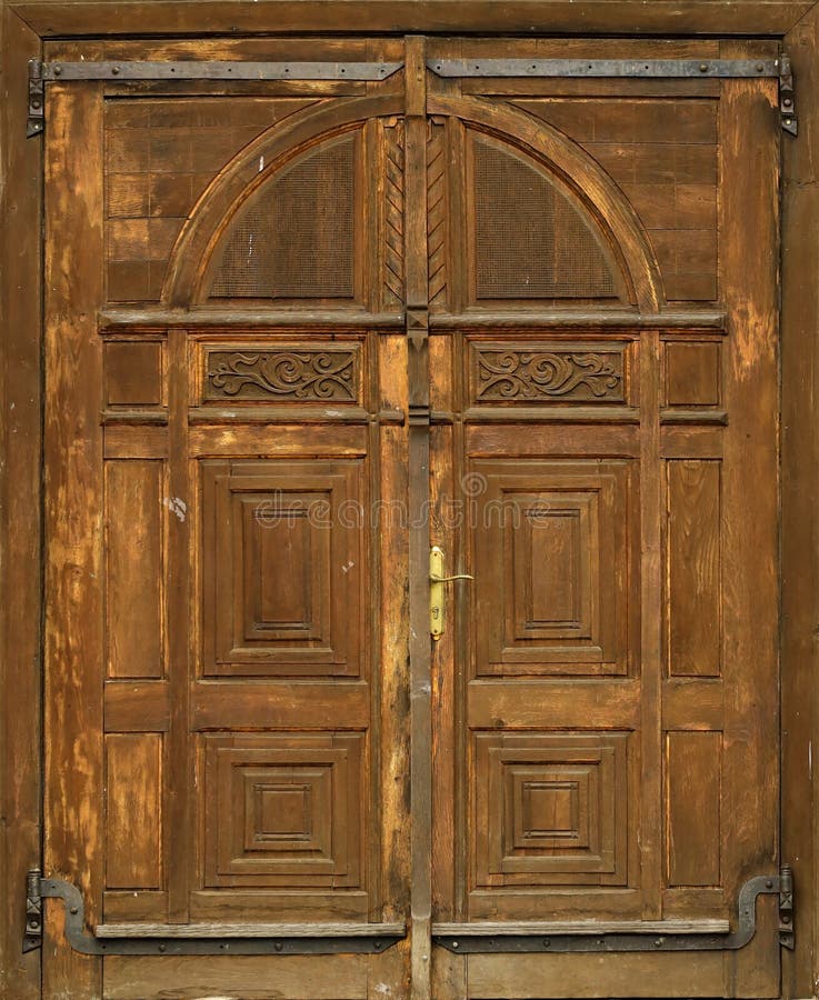 Very Old Solid Wooden Door in Retro 19th Century Design Close Up Stock ...