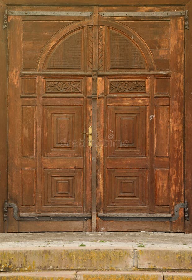 Very Old Solid Wooden Door in Retro 19th Century Design Close Up Stock ...