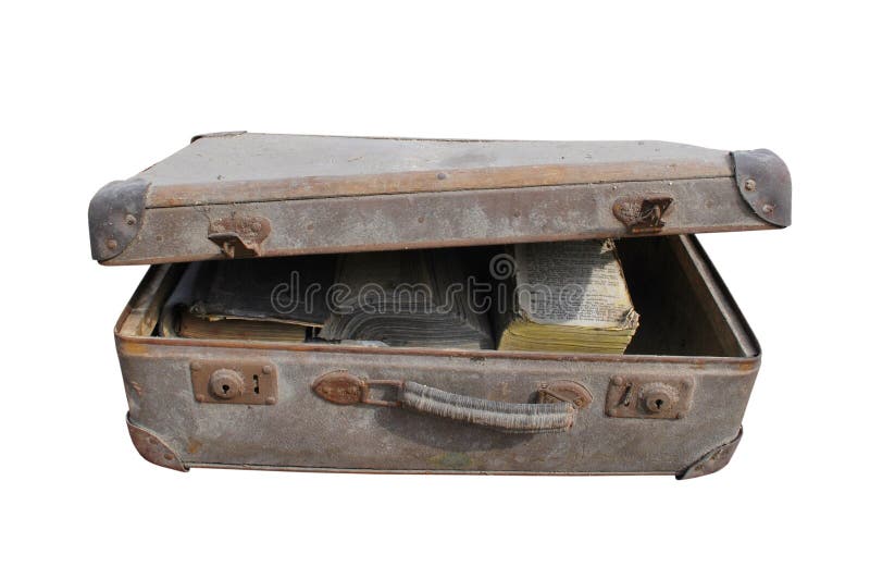 Very Old Suitcase Full of Books Stock Image - Image of dusty, page ...