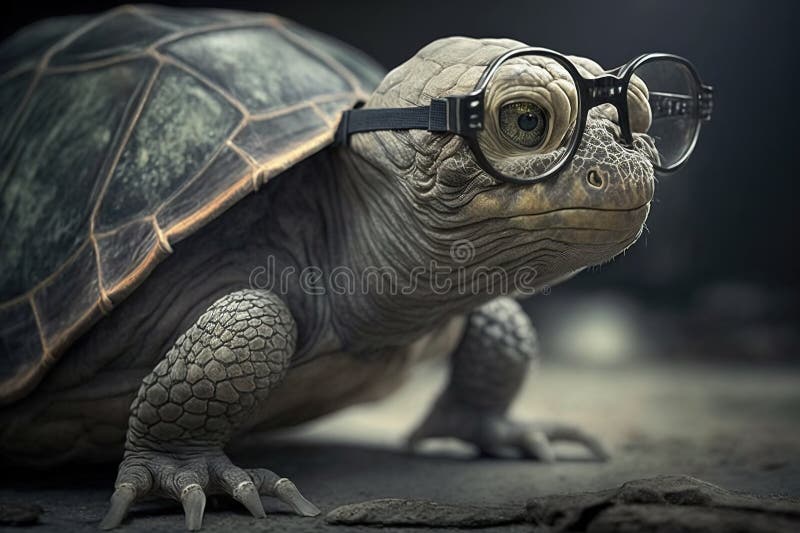 Very Old Turtle with Bad Eyesight Wearing Glasses. Generative AI Stock ...
