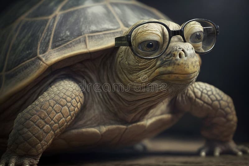 Very Old Turtle with Bad Eyesight Wearing Glasses. Generative AI Stock ...
