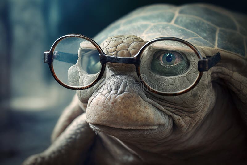 Very Old Turtle with Bad Eyesight Wearing Glasses. Generative AI Stock ...
