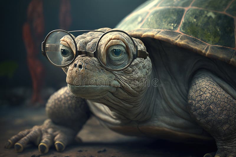 Very Old Turtle with Bad Eyesight Wearing Glasses. Generative AI Stock ...