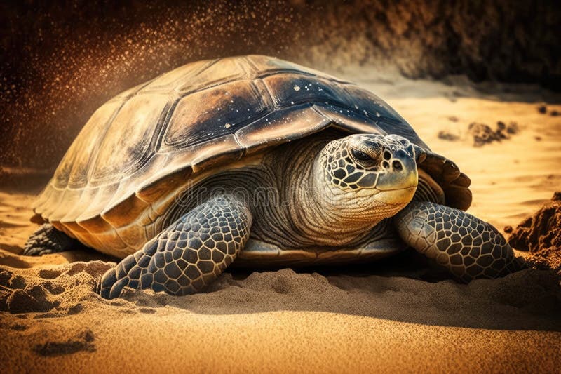 Very Old Turtle Basking in the Sun on Sandy Beach Stock Illustration ...