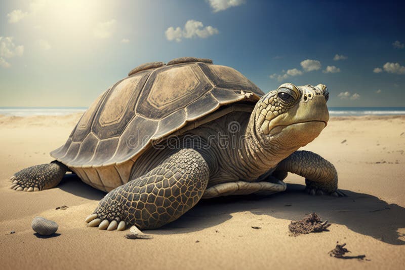 Very Old Turtle Basking in the Sun on a Sunny Beach Stock Image - Image ...