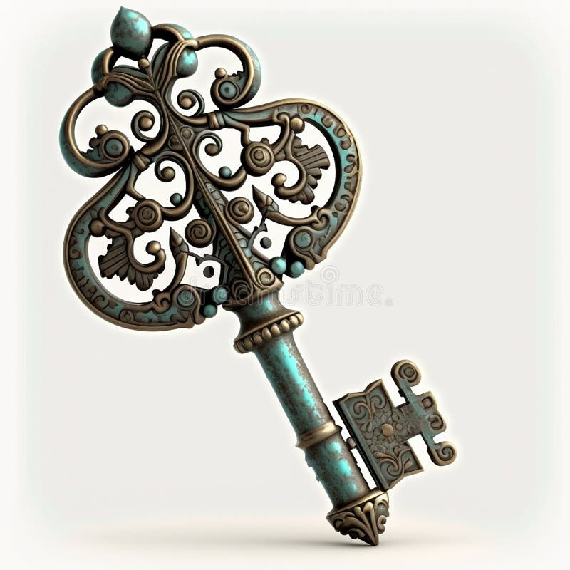 Very Old Vintage Retro Nice Lock Key with Pattern Isolated on White ...