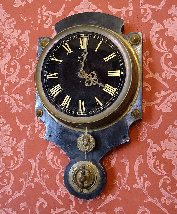 Very Old Wall Clock with a Pendulum Stock Image - Image of required ...