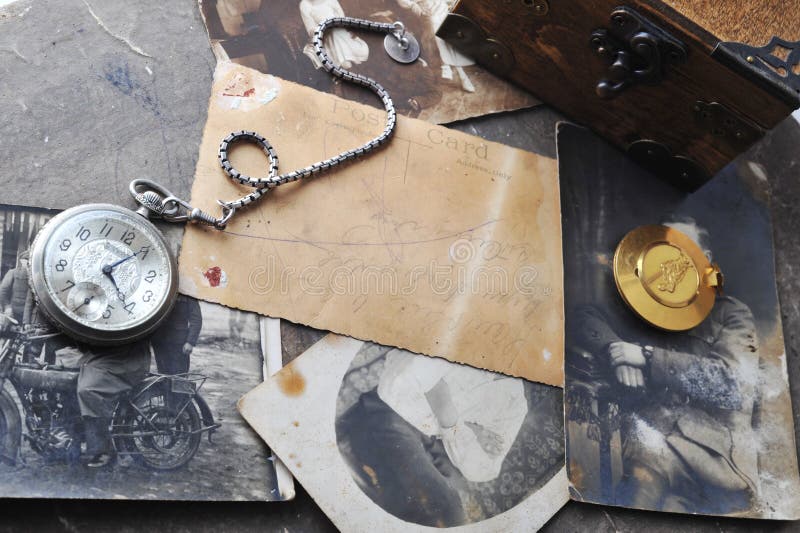 Very Old Watch on Post Card and Photo Stock Image - Image of family ...
