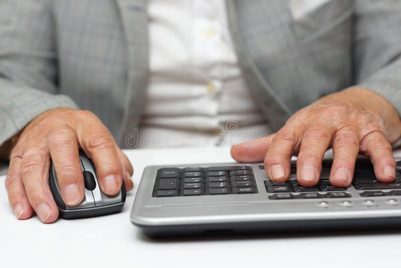 Very Old Woman Typing on Keyboard and Using Mouse Stock Photo - Image ...