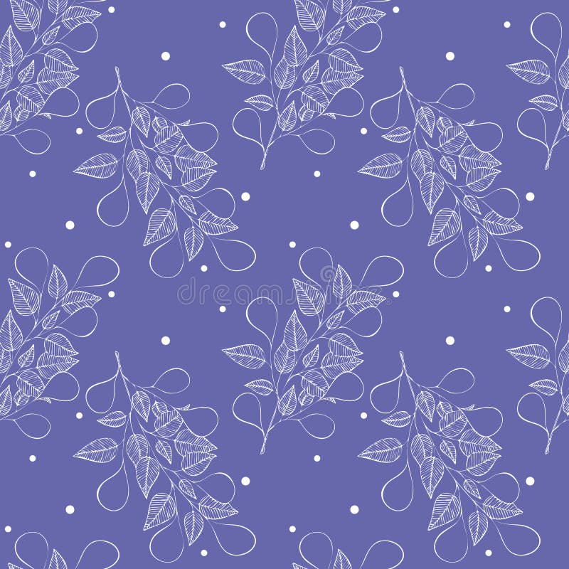Very Peri Pattern, Seamless , White Branch Doodles. Stock Vector ...