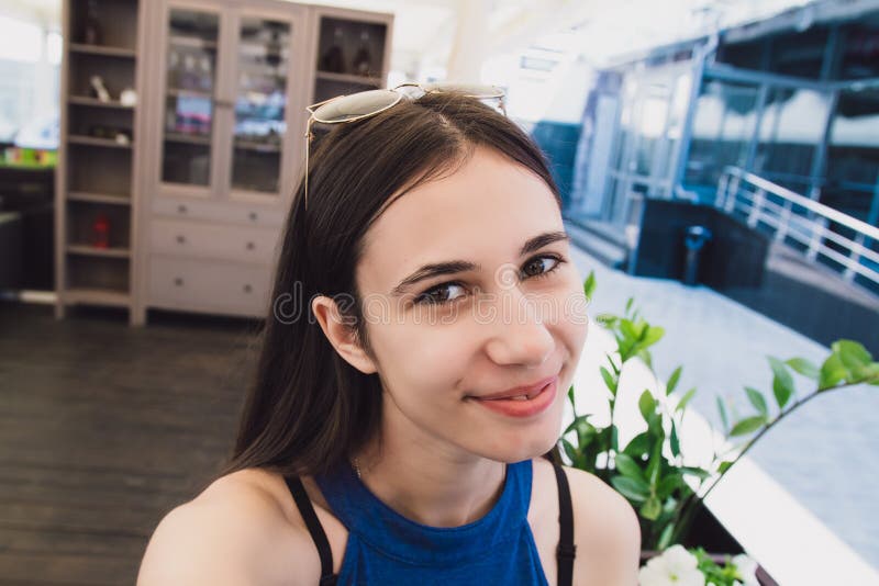 A Very Pretty Girl Doing Selfie at a Cafe Stock Photo - Image of lady ...