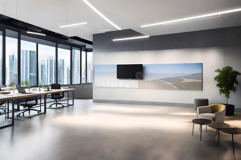 A Very Rare View of the City from Office Wall Mockup Stock Illustration ...