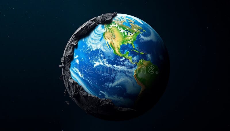 Very Realistic Planet Earth, Split in the Middle Stock Illustration ...