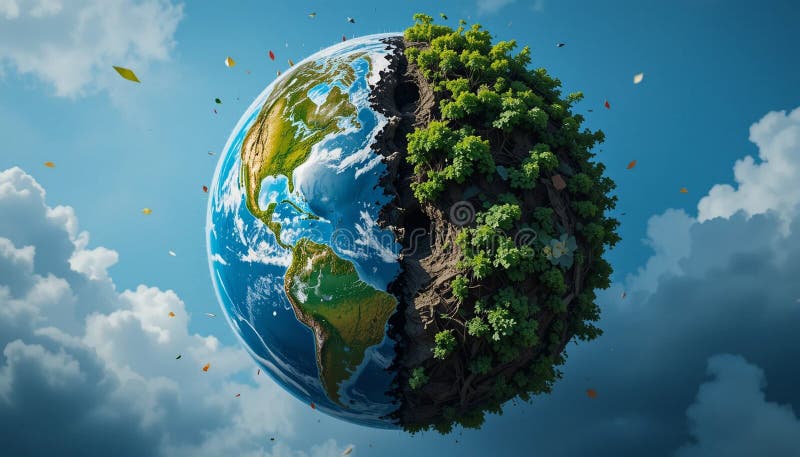 Very Realistic Planet Earth, Split in the Middle Stock Illustration ...