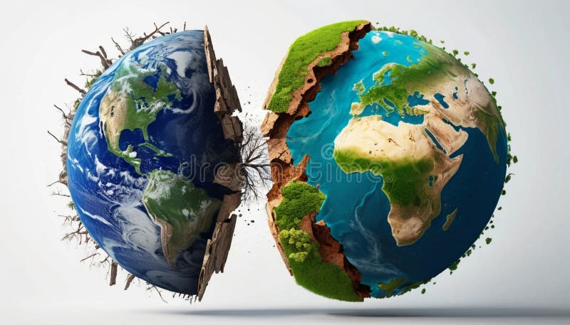 Very Realistic Planet Earth, Split in the Middle Stock Illustration ...