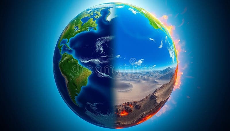 Very Realistic Planet Earth, Split in the Middle Stock Illustration ...