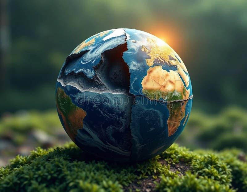 Very Realistic Planet Earth, Split in the Middle Stock Illustration ...