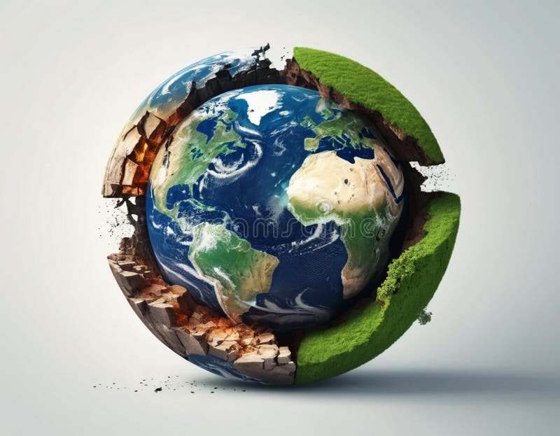 Very Realistic Planet Earth, Split in the Middle Stock Illustration ...