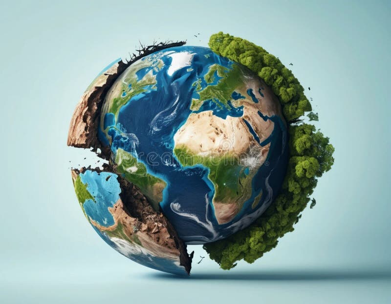Very Realistic Planet Earth, Split in the Middle Stock Illustration ...