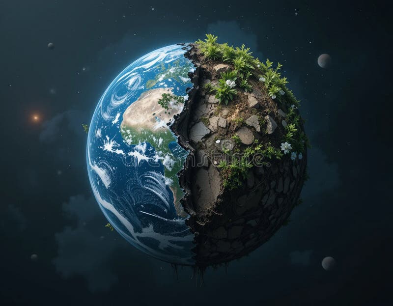 Very Realistic Planet Earth, Split in the Middle Stock Illustration ...