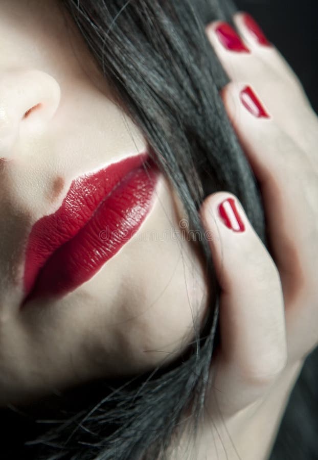 Very red Lips and nails stock photo. Image of female, lush - 7901158