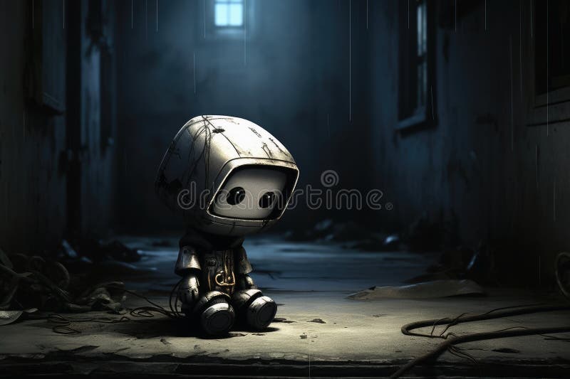 A Very Sad Ai Robot Sitting Alone in a Small Room Stock Illustration ...