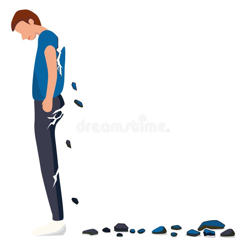 Very Sad Young Man Standing Falling Apart. Stock Vector - Illustration ...