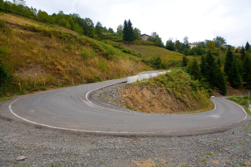 A Very Sharp Turn in the Mountain Road Stock Photo - Image of sharp ...